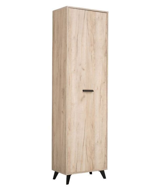 Elgin Tall Slim Wardrobe | Oak Effect with Black Legs & Pull-Out Rack ...