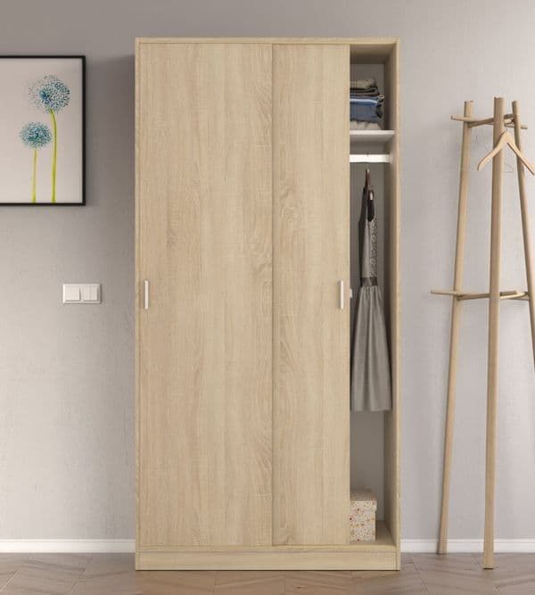 Larsen Small Narrow Sliding 2 Door Wardrobe in Canadian Oak Effect